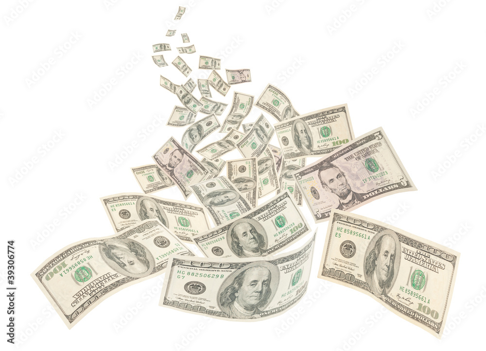 Money river, isolated American hundred notes Stock Photo | Adobe Stock