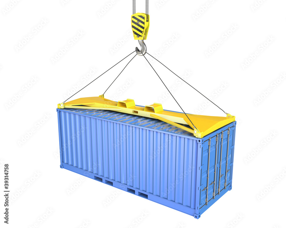 Freight container hoisted on container spreader Stock Illustration ...
