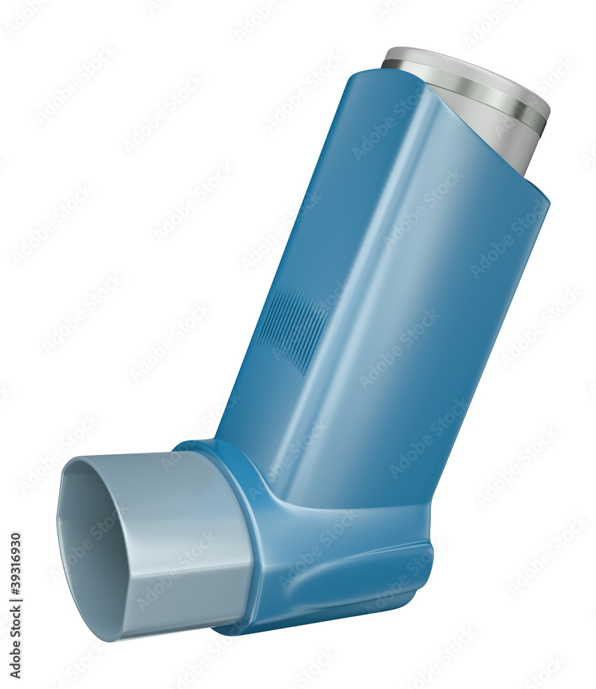 Blue medicine inhaler isolated on white background. 3D render. Stock ...