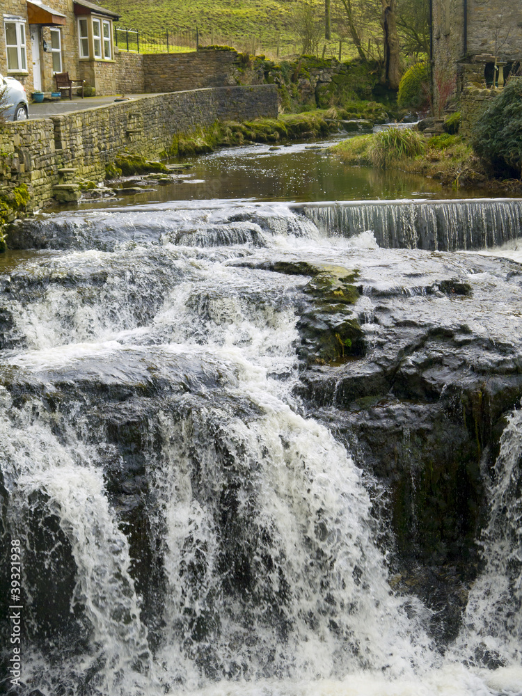 Waterfalls in North Yorks Village of Hawes in Wensleydale Stock Photo ...