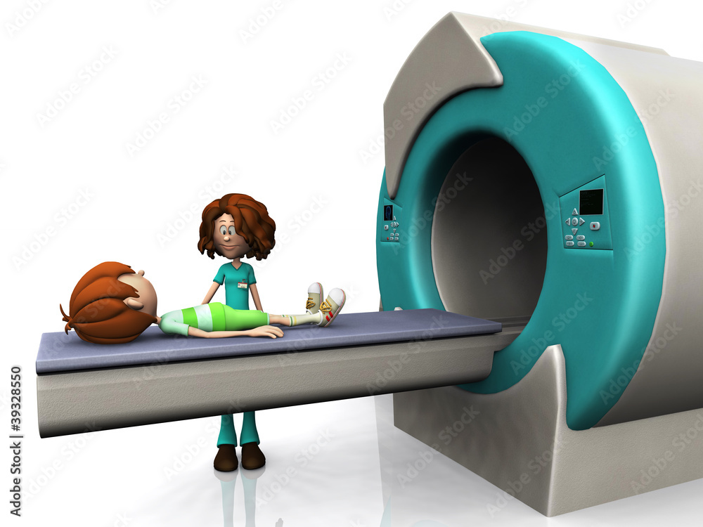Cartoon boy getting an MRI scan. Stock Illustration | Adobe Stock