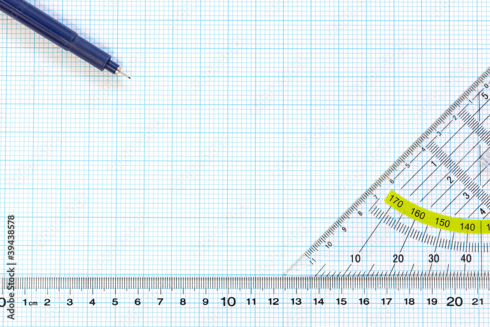 Engineering graph paper with ruler and pens Stock Photo | Adobe Stock