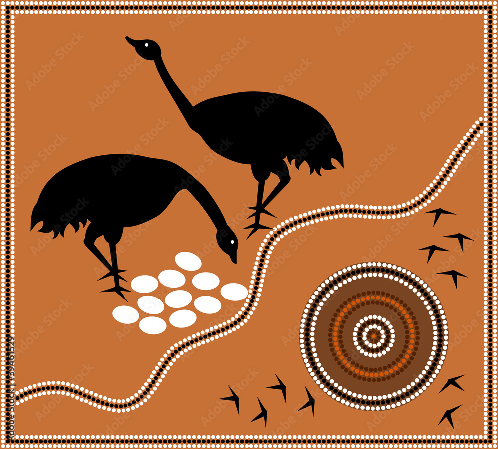 illustration based on aboriginal style of dot painting: emu Stock ...