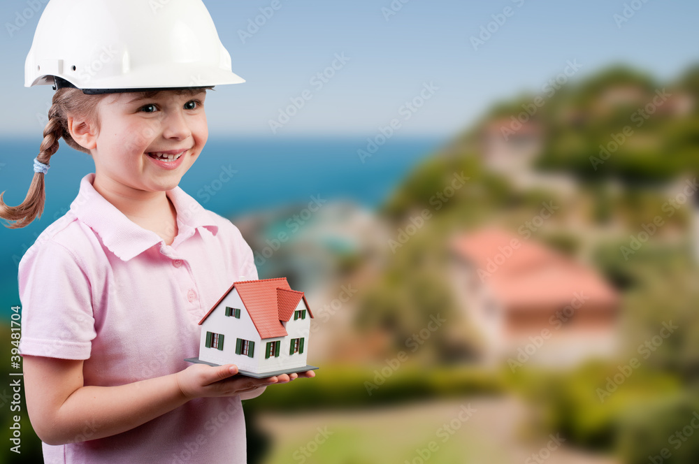 Family house concept - lovely girl with house model Stock Photo | Adobe ...