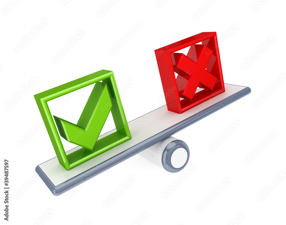 Tick mark and Cross mark icons on a simple scales. Stock Illustration ...