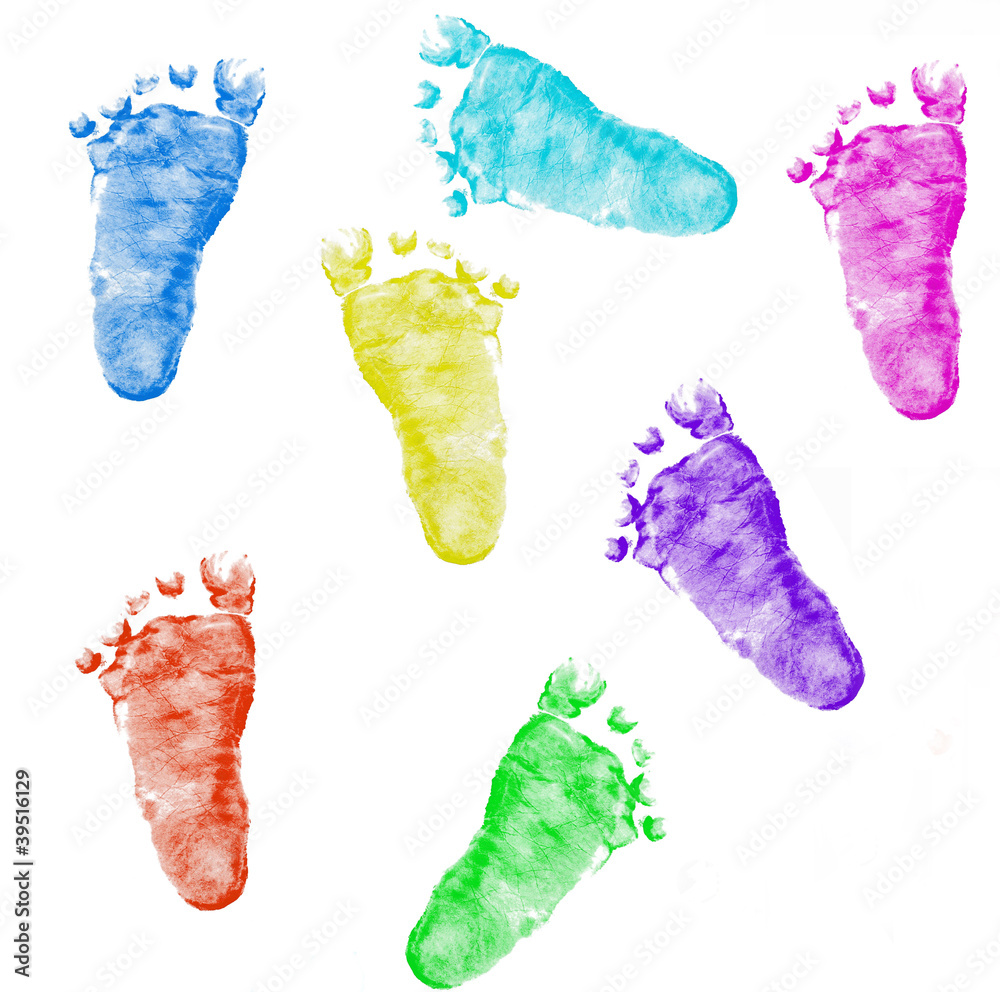 imprints of baby feet on white background Stock Photo | Adobe Stock