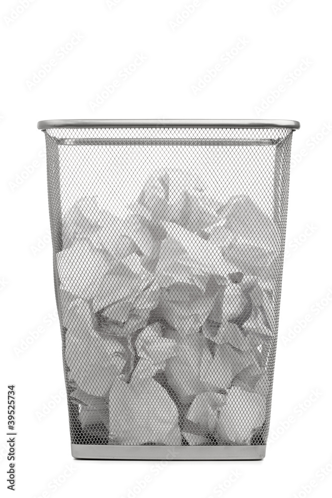 office trash can with crumpled paper Stock Photo | Adobe Stock