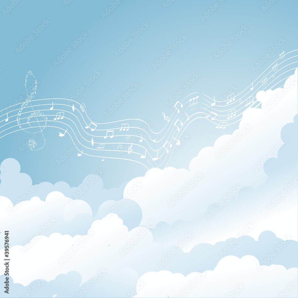 Vector musical notes staff in clouds. vector illustration Stock Vector ...