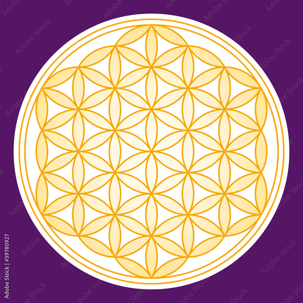 Flower of Life golden gradient. Geometrical figure, composed of ...
