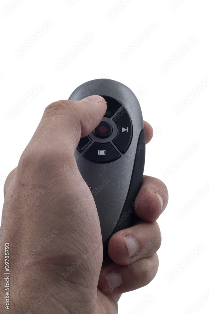 Remote presentation controller on the human hand in isolated Stock ...
