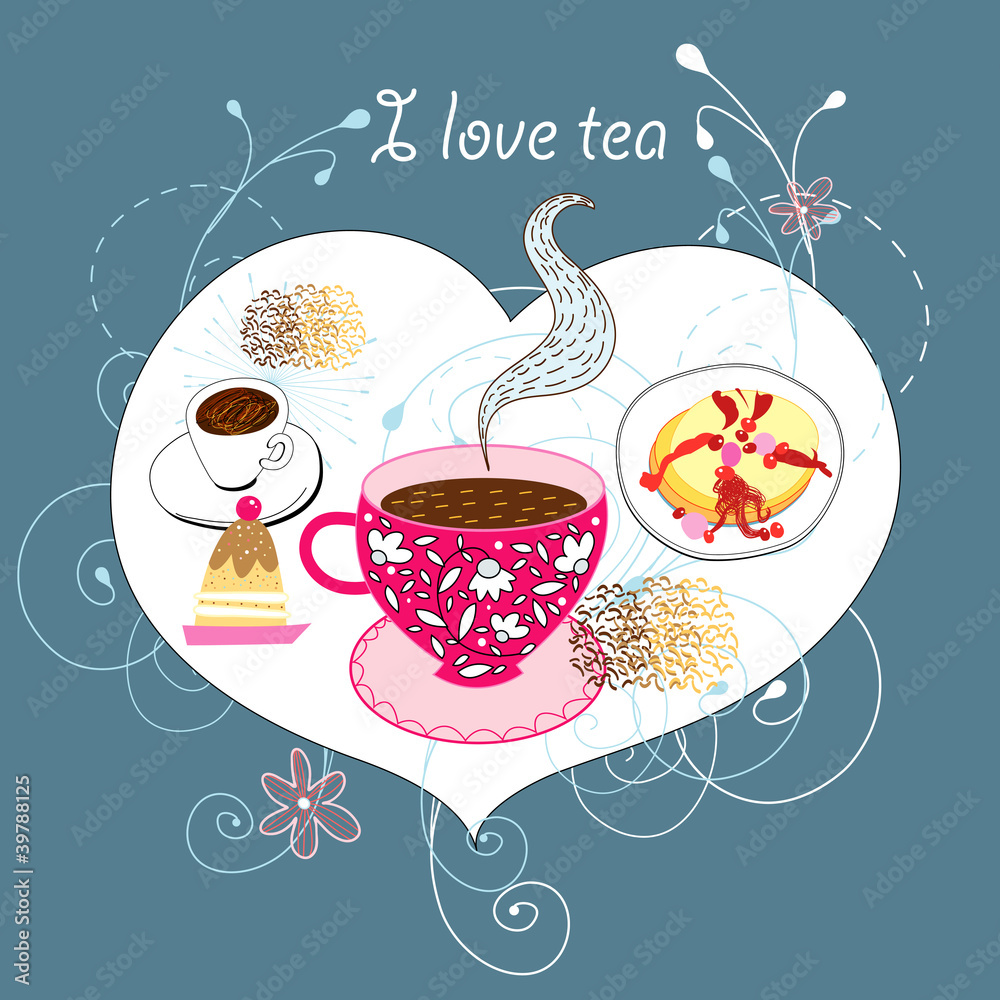 postcard with tea and cakes Stock Vector | Adobe Stock