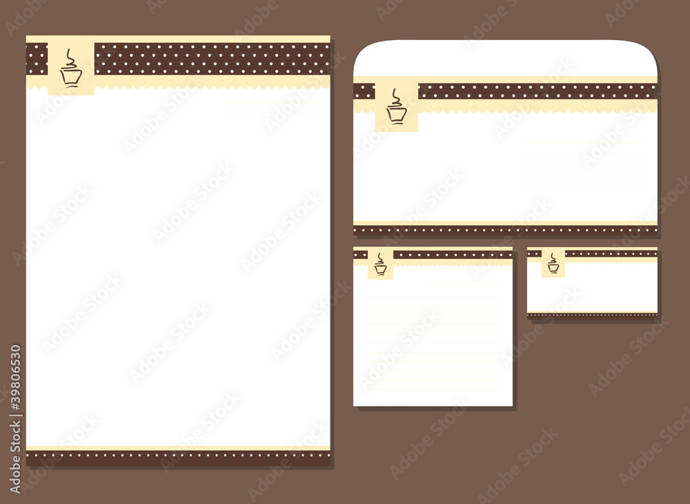 cafe template blank, visiting card, notes, envelope Stock Vector ...