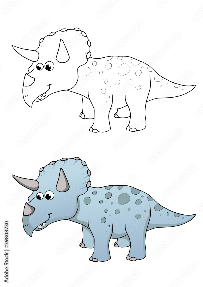 comic dinosaurier, triceratops, coloriert und outlines Stock ...