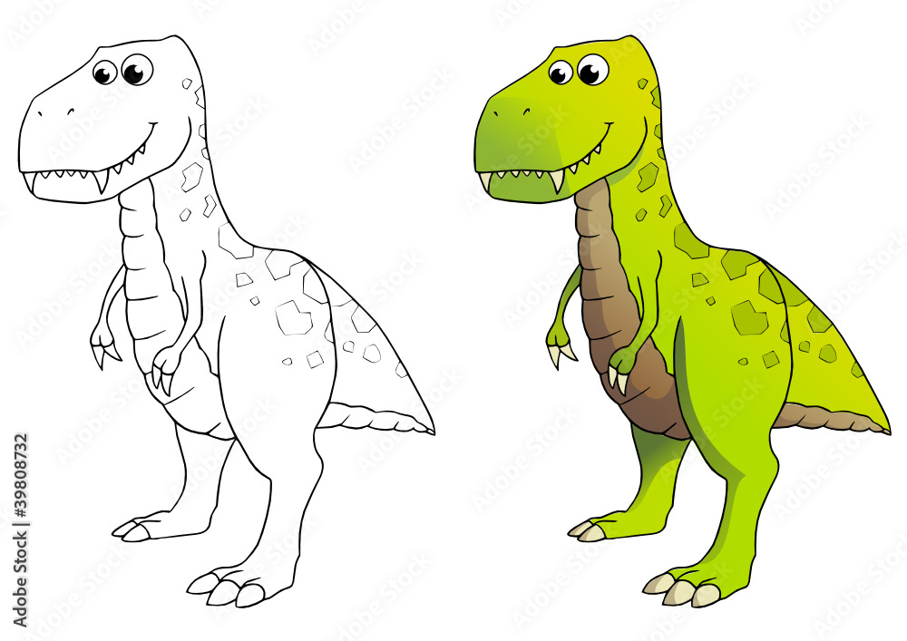 comic dinosaurier, tyrannosaurus rex, coloriert und outlines Stock ...