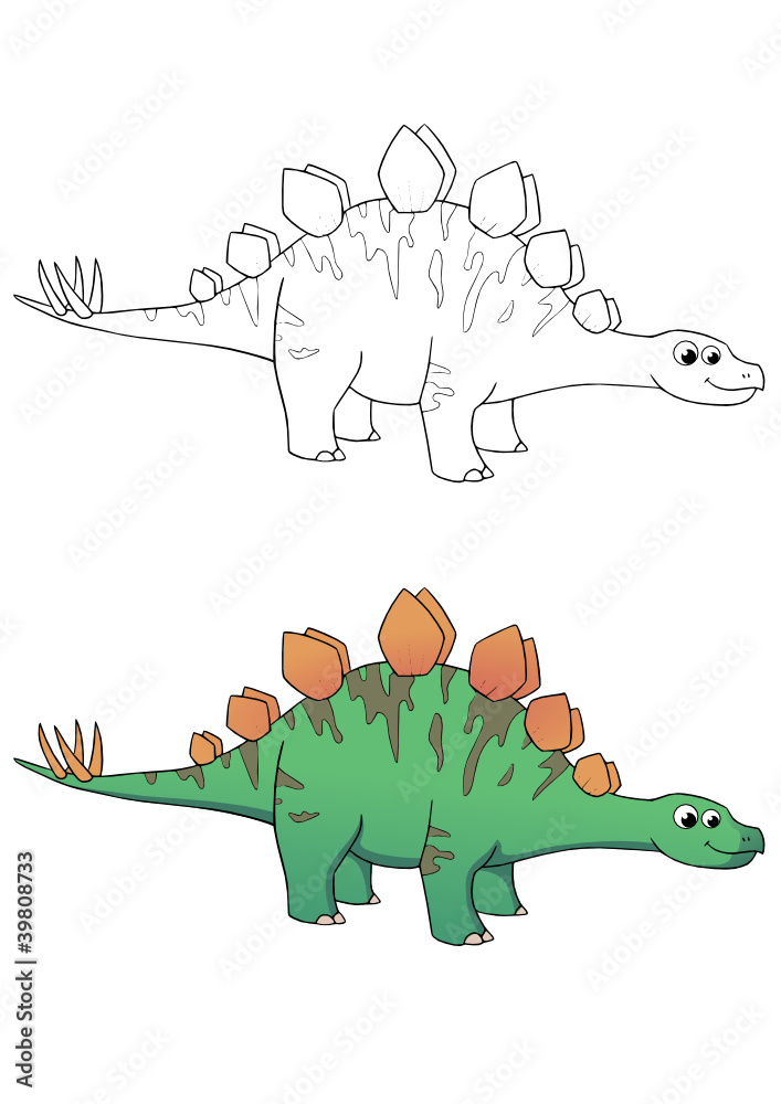comic dinosaurier, stegosaurus, coloriert und outlines Stock Vector ...