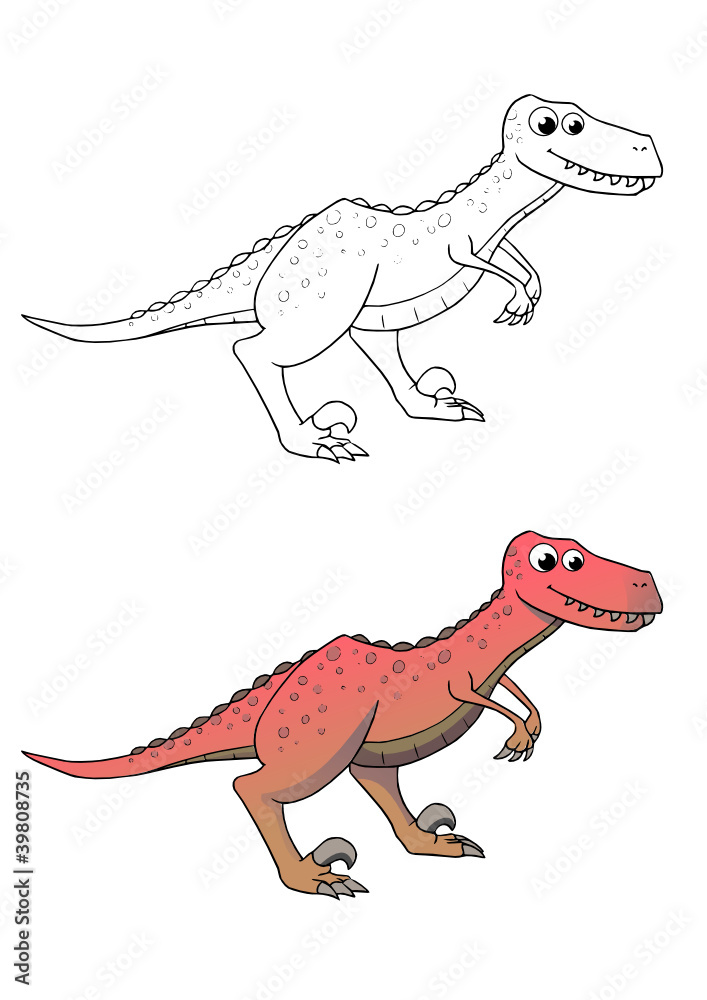 comic dinosaurier, raptor, coloriert und outlines Stock Vector | Adobe ...