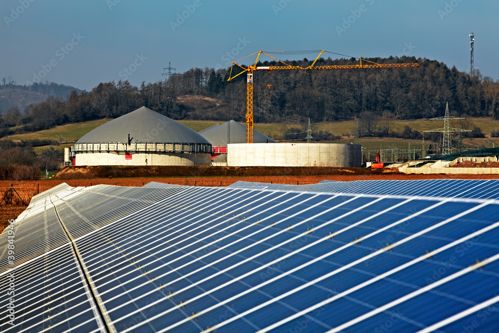 biogas plant and photovoltaik power plant Stock Photo | Adobe Stock