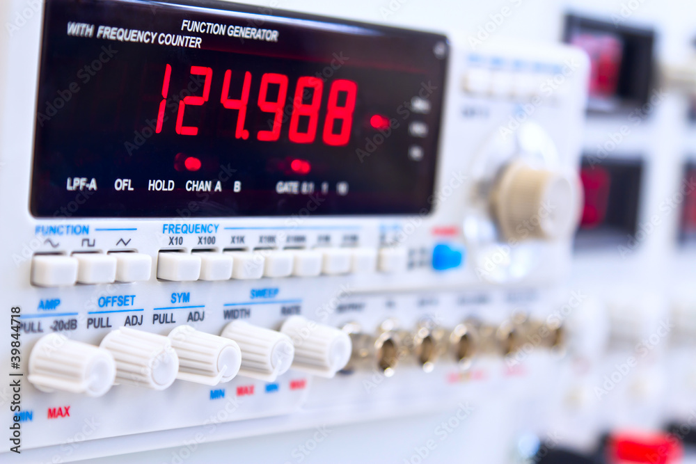 buttons of laboratory function generator with frequency counter Stock ...
