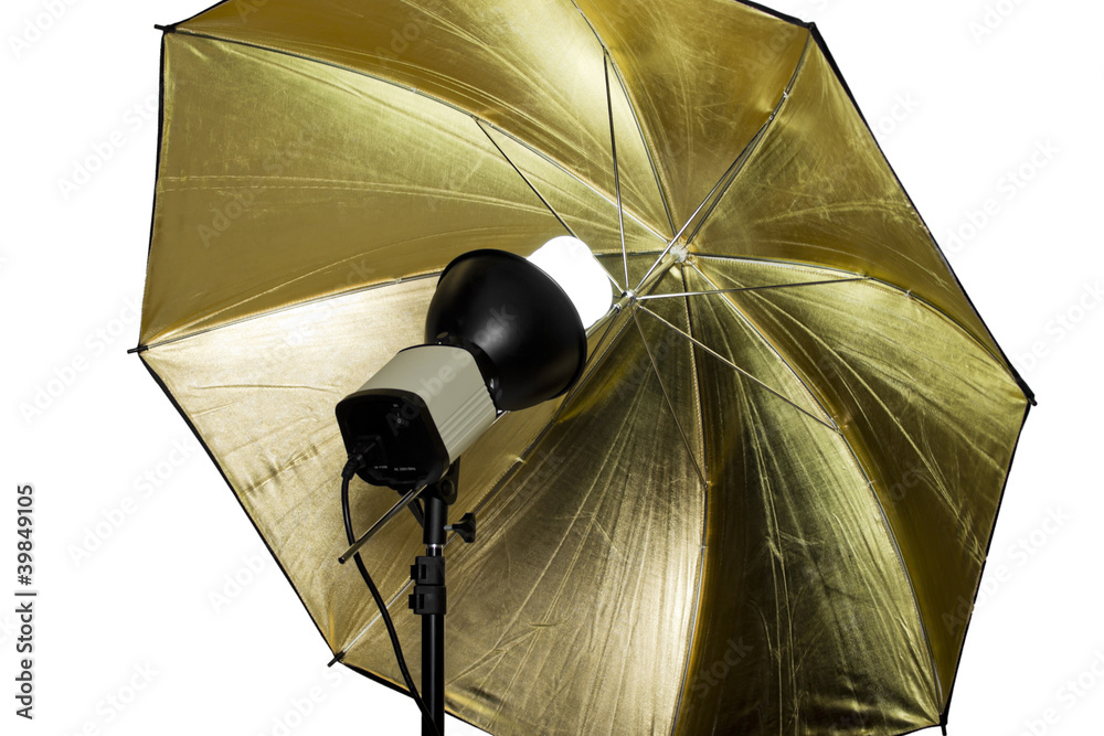 Continuous light with golden reflector screen Stock-Foto | Adobe Stock