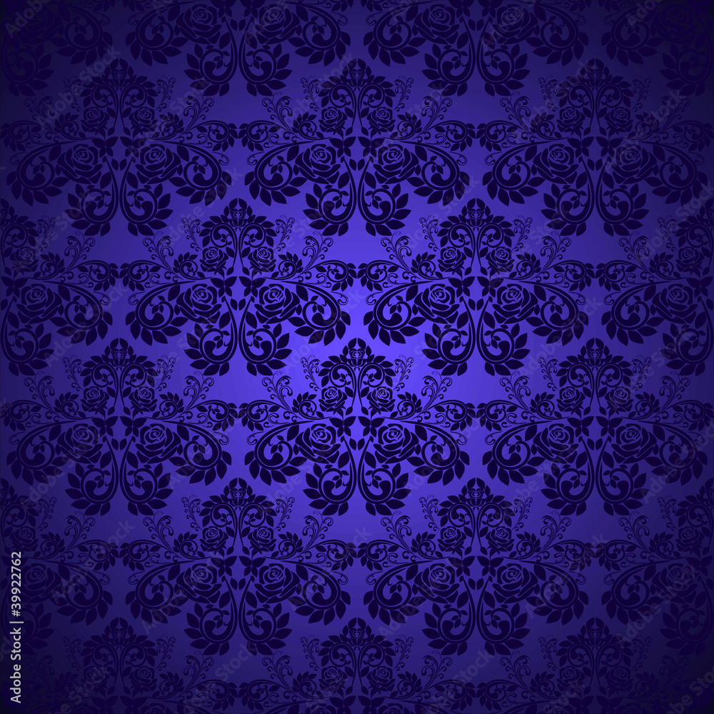 Dark blue wallpaper - pattern with roses Stock Vector | Adobe Stock