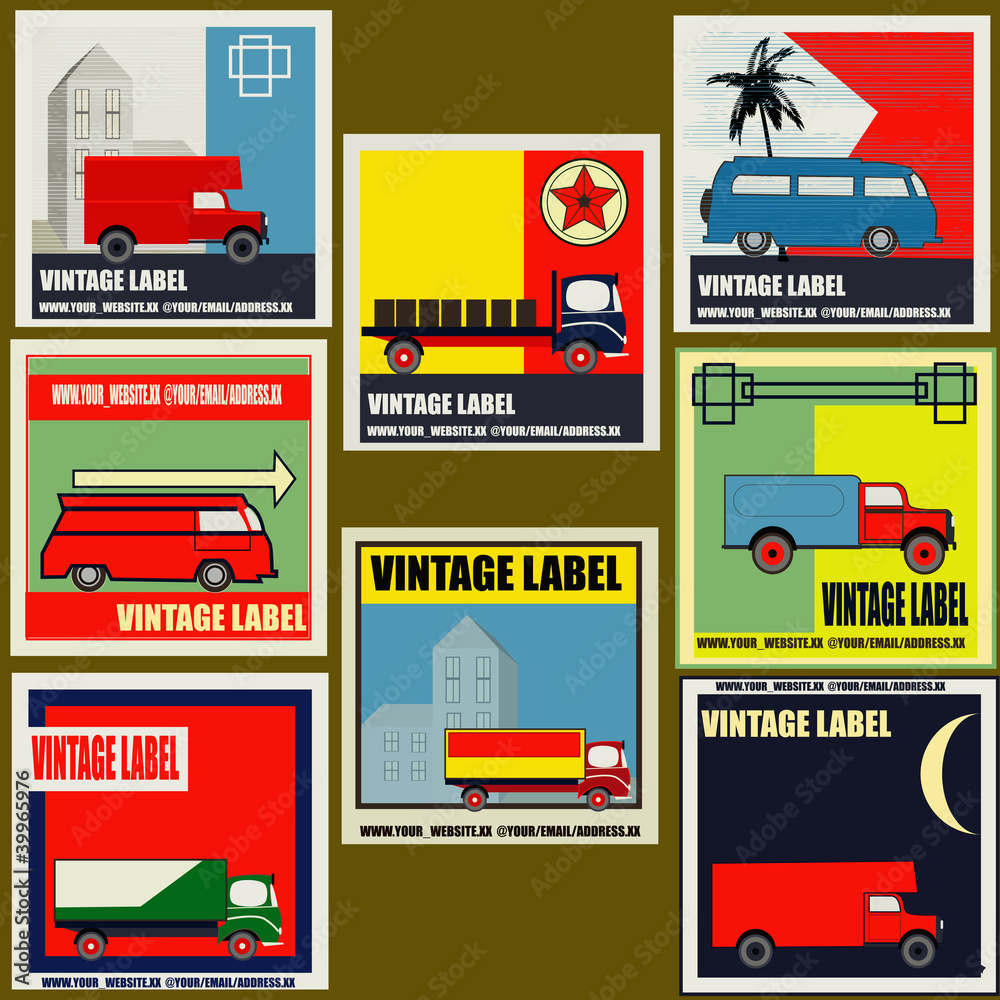 Set of retro Van and Lorry vintage labels Stock Vector | Adobe Stock