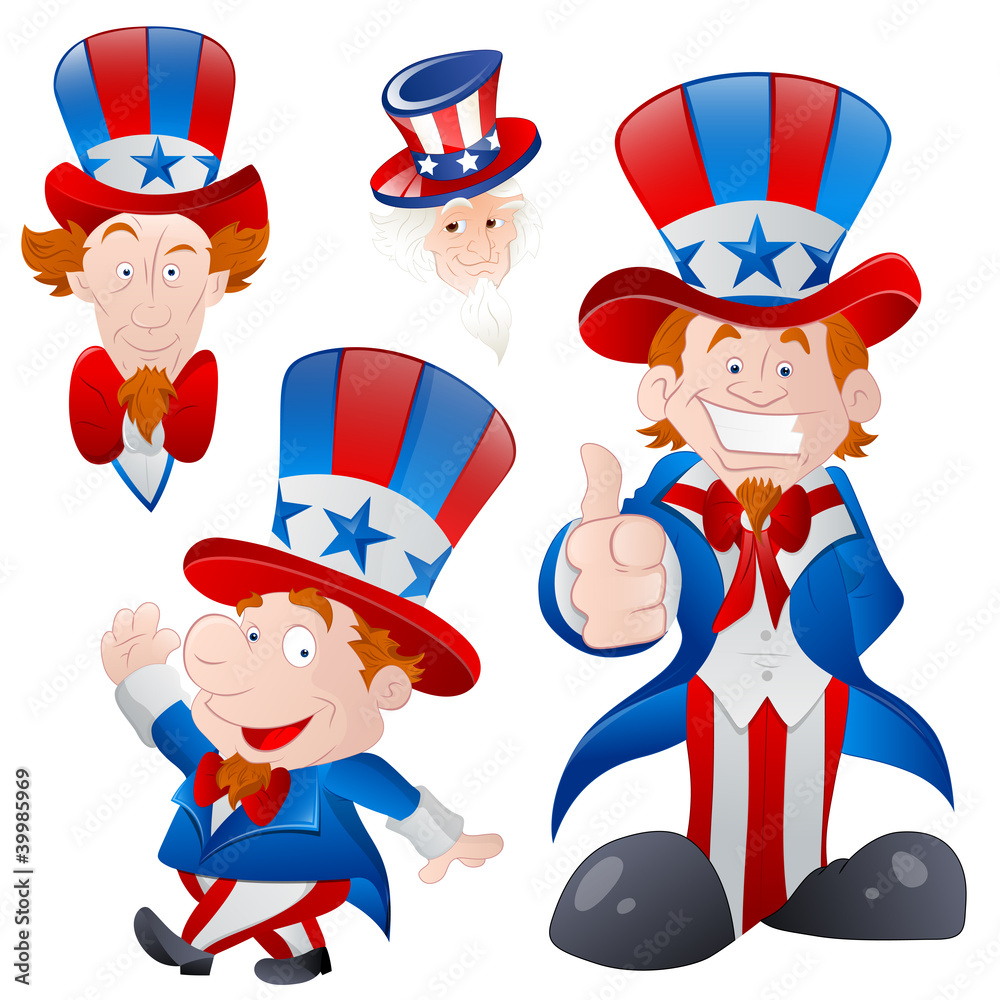 Set of Cartoon Uncle Sam Stock Vector | Adobe Stock