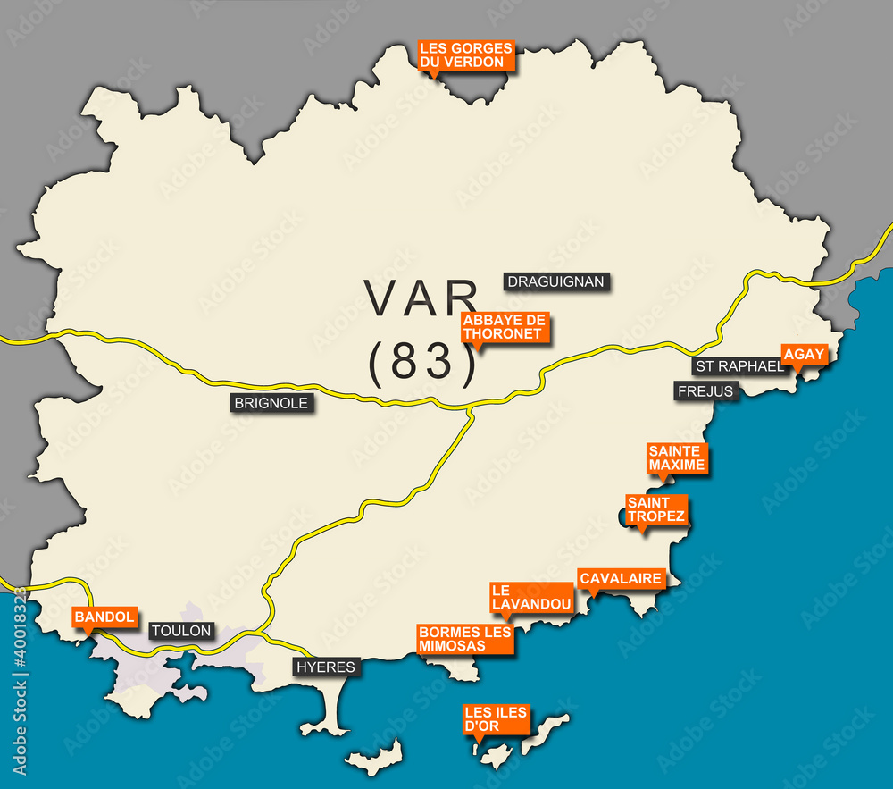Carte des sites touristiques du Var Stock Illustration | Adobe Stock