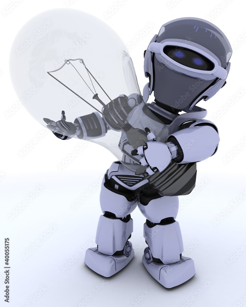 Robot holding a light bulb Stock Illustration | Adobe Stock
