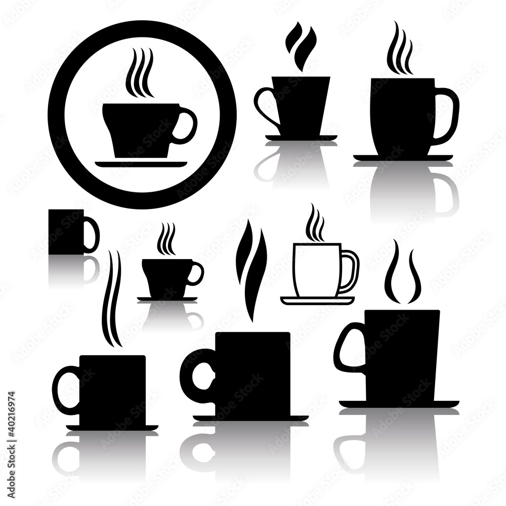 vector set of coffee and tea cup icons and symbols Stock Vector | Adobe ...