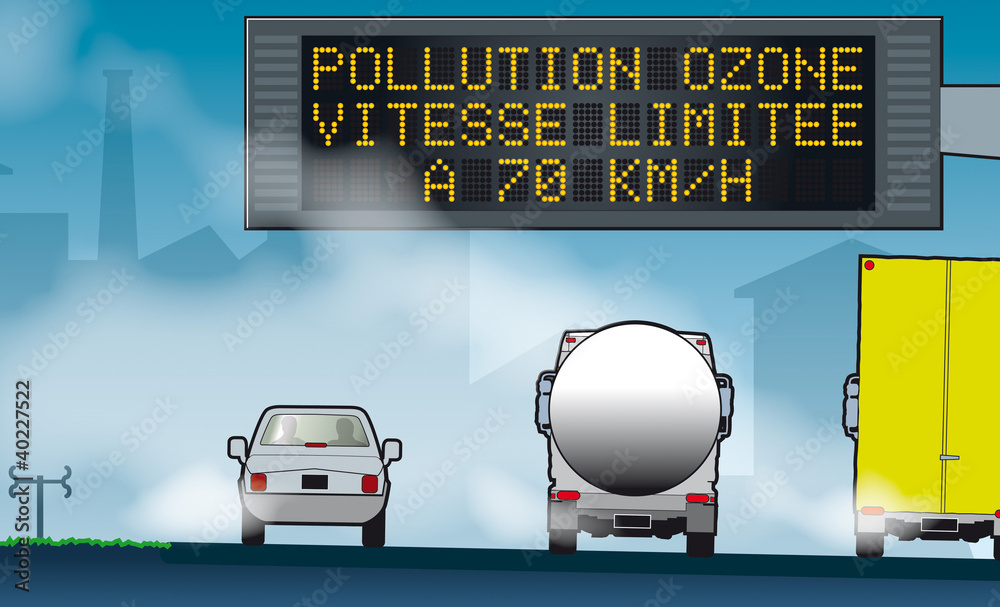 Trafic sur autoroutes _ Pollution ozone Stock Illustration | Adobe Stock