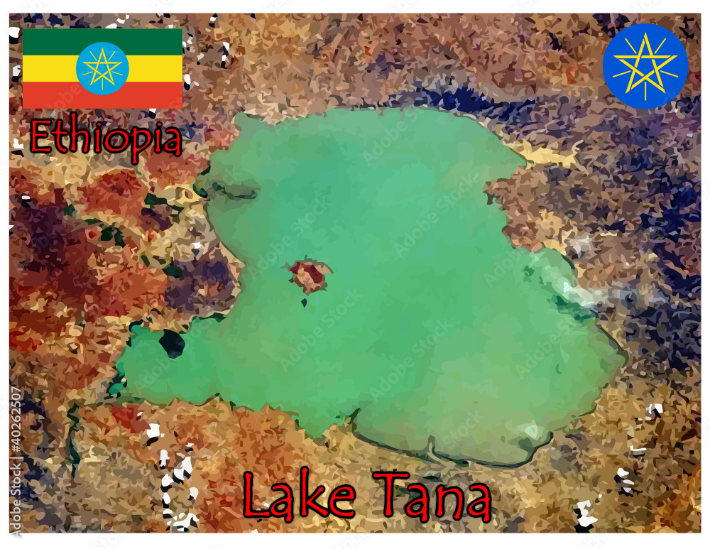 lake tana ethiopia map flag emblem Stock Vector | Adobe Stock