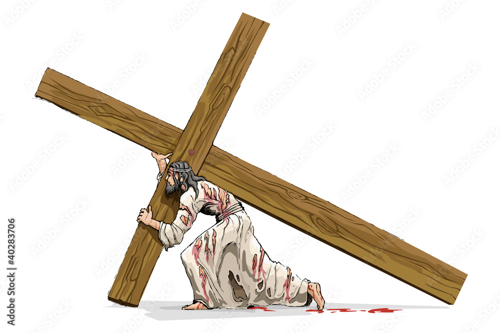 Jesus Christ Carrying Cross Stock Vector | Adobe Stock