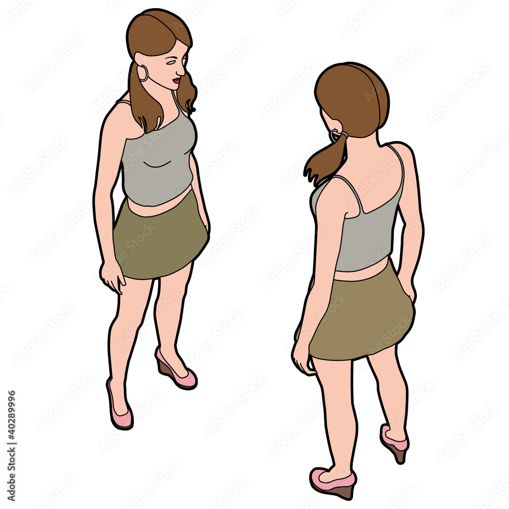 Isometric woman front and back poses Stock Vector | Adobe Stock