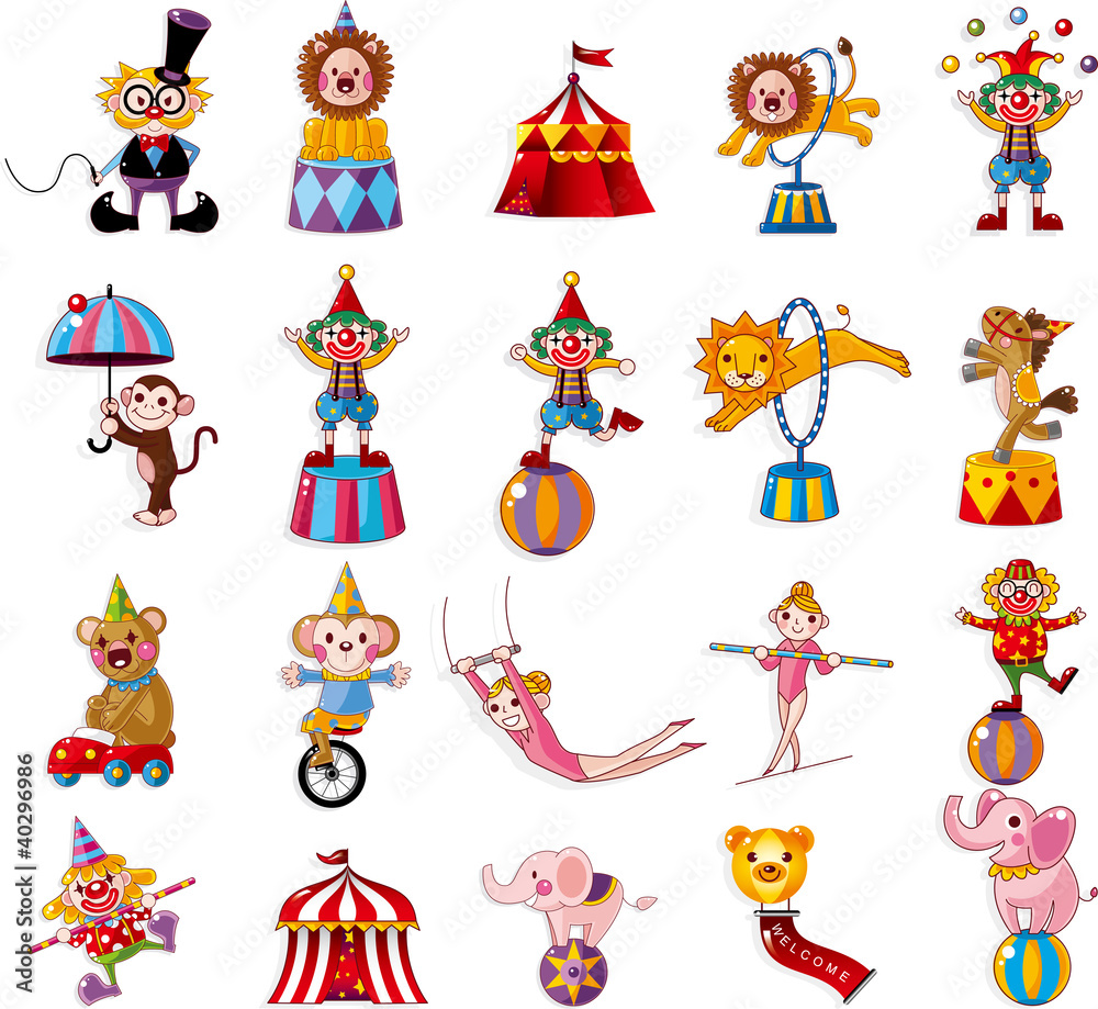 cartoon happy circus show icons collection Stock Vector | Adobe Stock