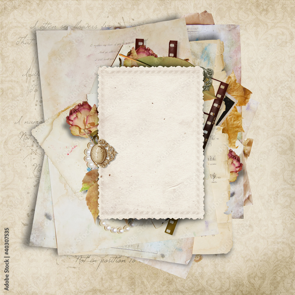 Vintage background with old cards and filmstrip Stock Illustration ...