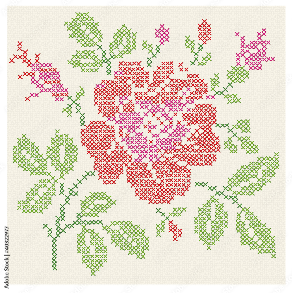 Cross stitch rose Stock Vector | Adobe Stock