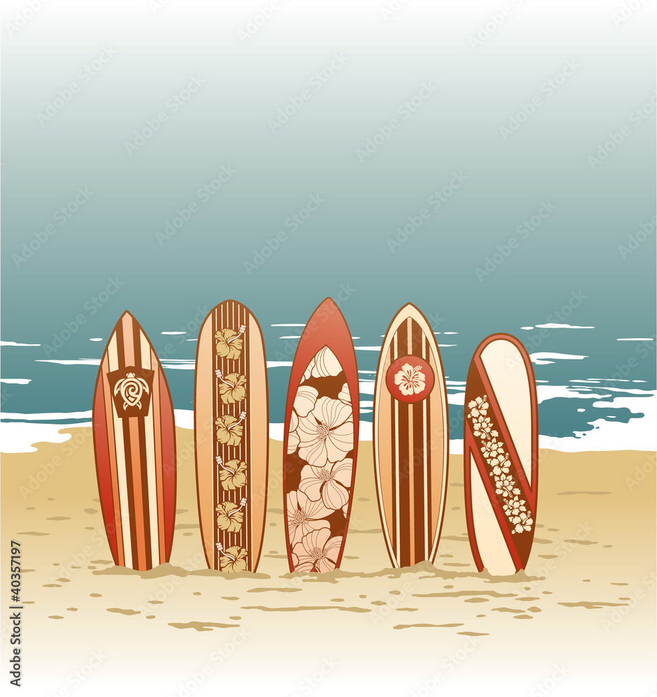 Surfboards on the beach Stock Vector | Adobe Stock