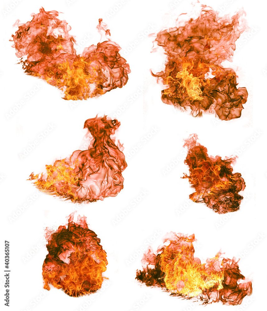 High resolution fire collection isolated on white background Stock ...