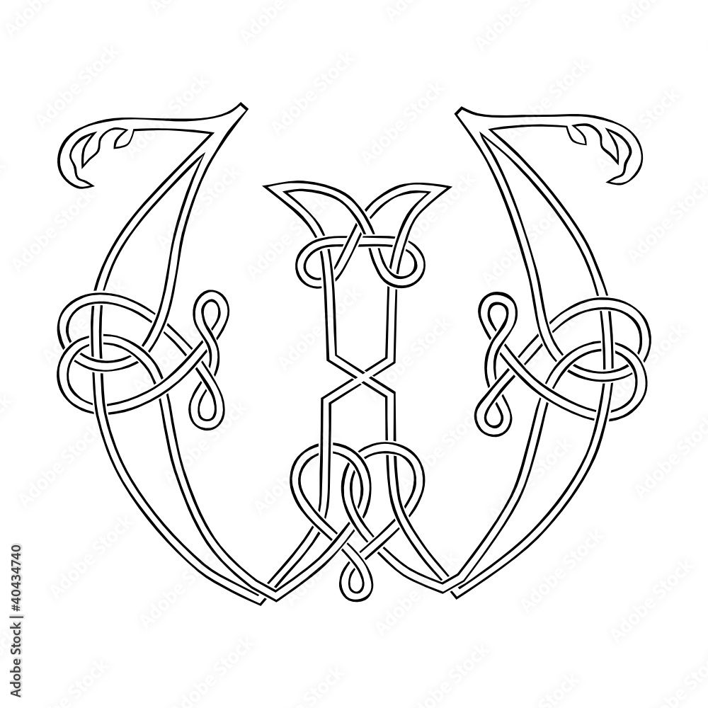 A Celtic Knot-work Capital Letter W Stylized Outline Stock Vector ...