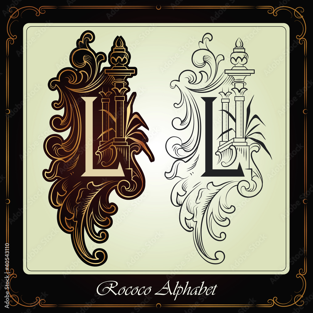 capitals and initials in the rococo style hand-made vector de Stock ...