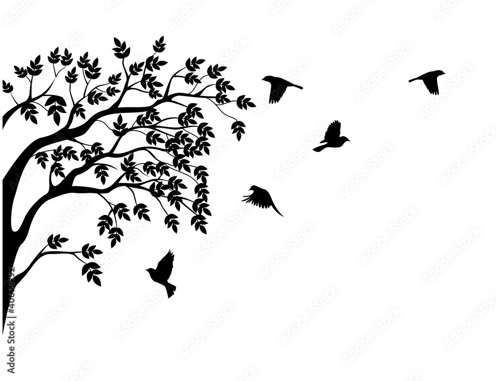 Tree silhouette and bird Stock Vector | Adobe Stock