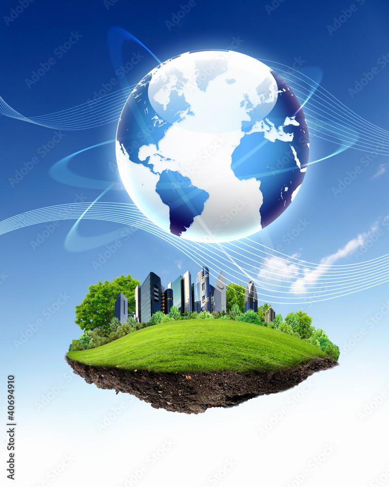Green nature landscape with planet Earth Stock Illustration | Adobe Stock
