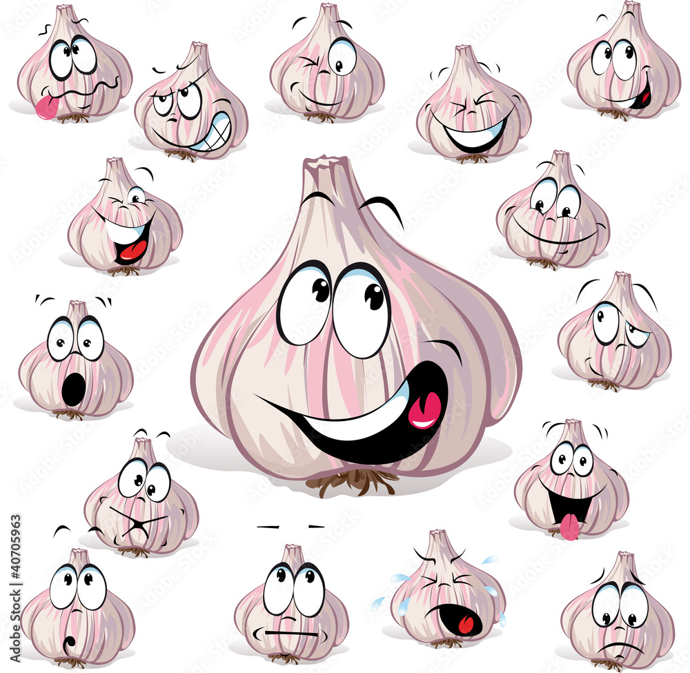 garlic cartoon head with many expressions Stock Vector | Adobe Stock
