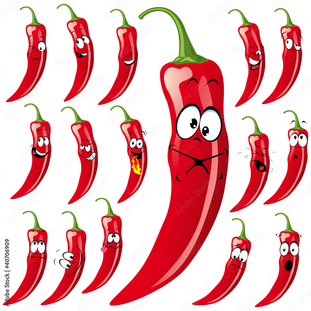 chili pepper cartoon with many expressions isolated Stock Vector ...