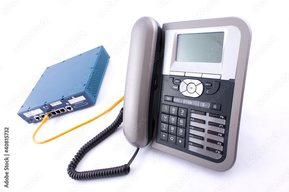 Téléphone fixe VOIP et modem convertisseur Foto Stok | Adobe Stock