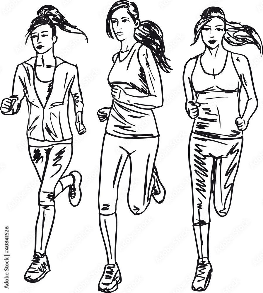 Sketch of women marathon runners. Vector illustration Stock Vector ...