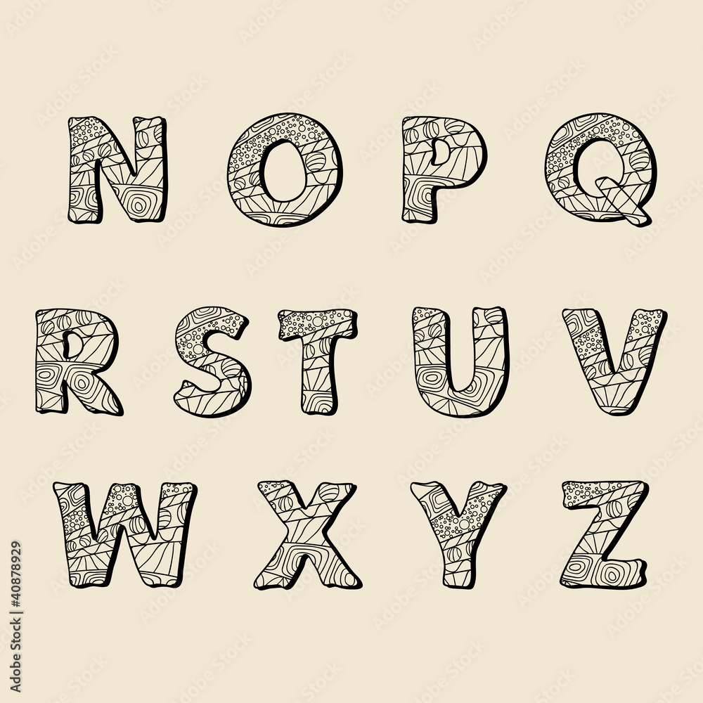 Cute hand drawn font. Vector letters set N-Z Stock Vector | Adobe Stock