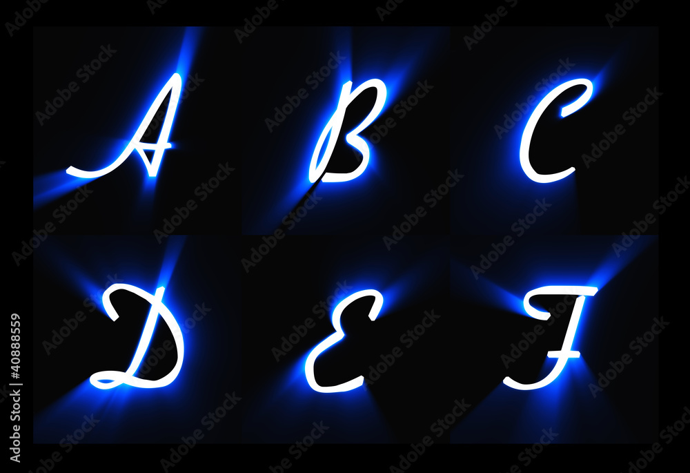 The letters on a black background in blue light Stock Illustration ...