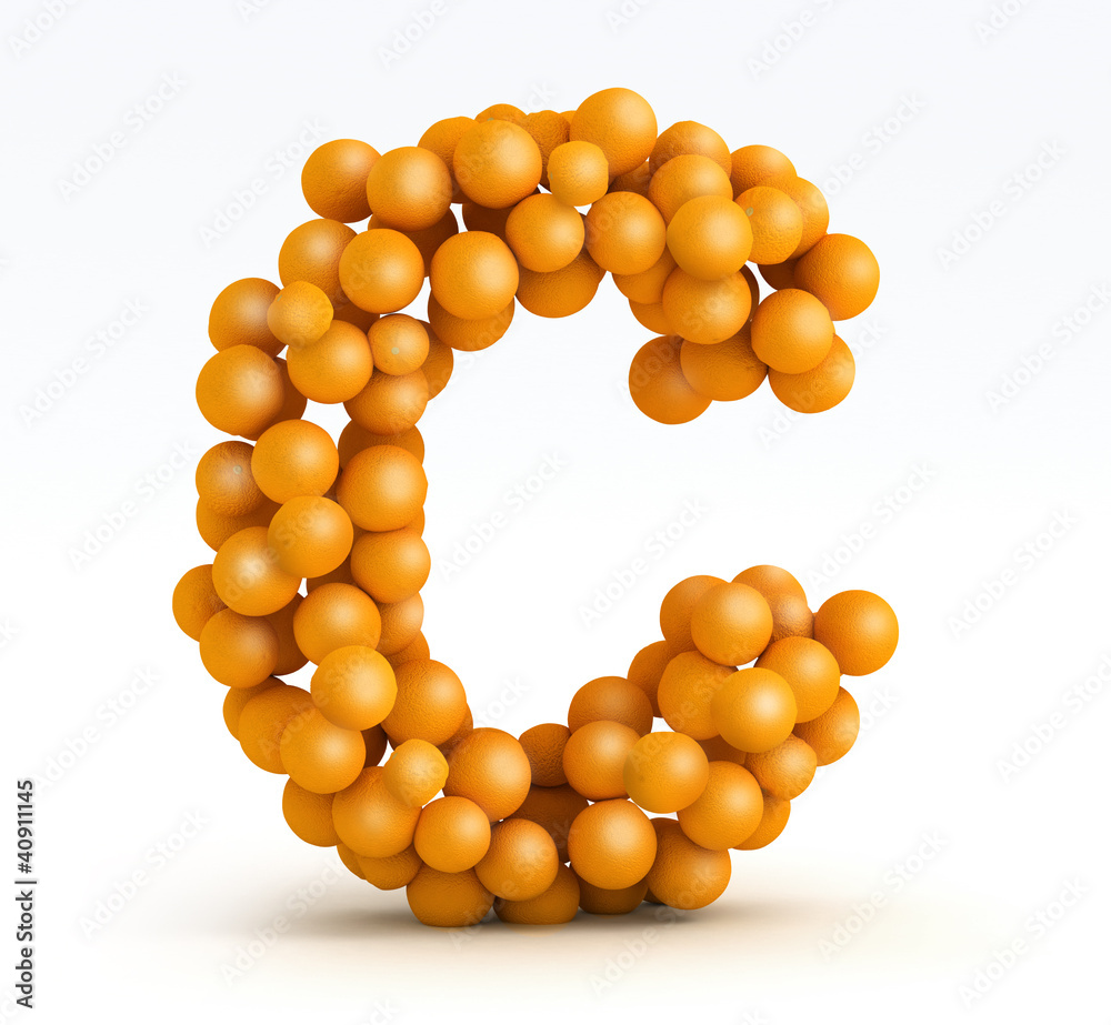 Letter C, font of orange citrus, white background Stock Illustration ...