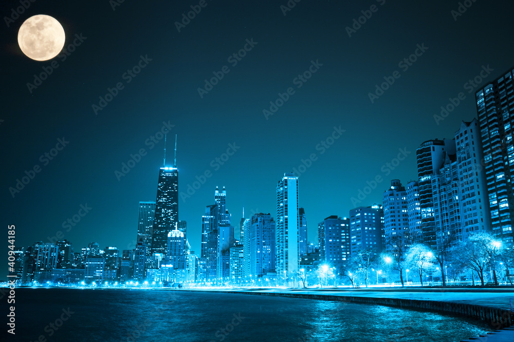 Chicago by night Stock Photo | Adobe Stock
